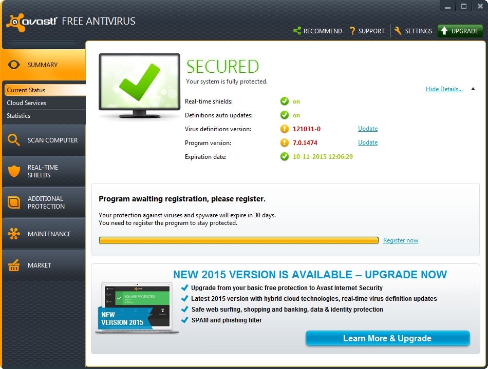 Recordando las interfaces de usuario de Avast